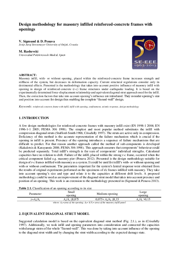 (PDF) Design Methodology for Masonry Infilled Reinforced - Concrete Frames With Openings