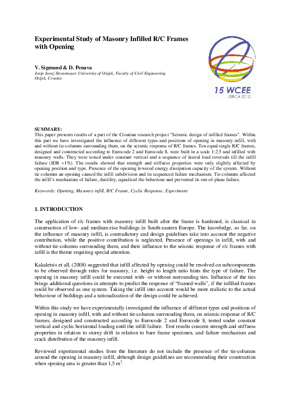 (PDF) Experimental Study of Masonry Infilled R/C Frames with Opening