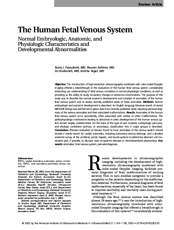 (PDF) The human fetal venous system: normal embryologic, anatomic, and ...