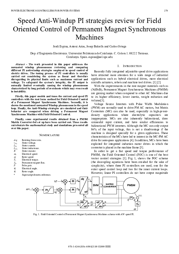 (PDF) Speed Anti-Windup PI strategies review for Field Oriented Control ...