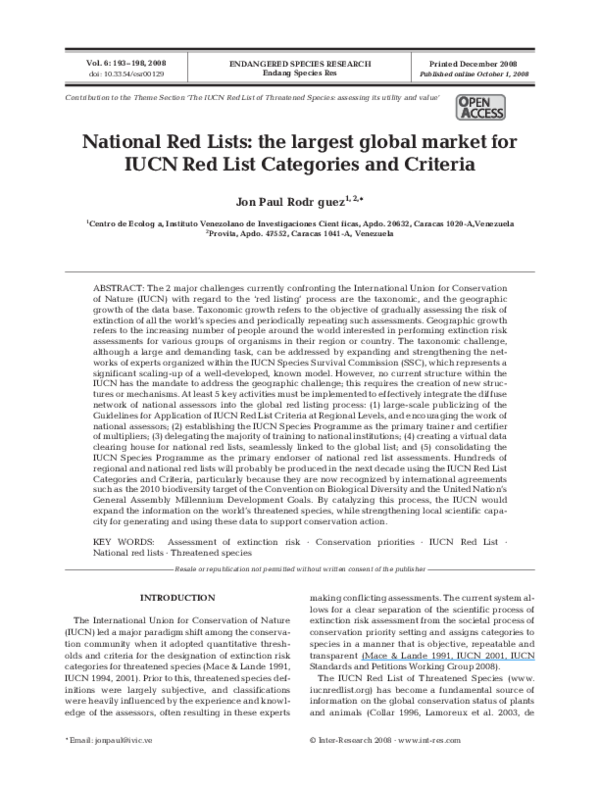 (PDF) National Red Lists: the largest global market for IUCN Red List ...