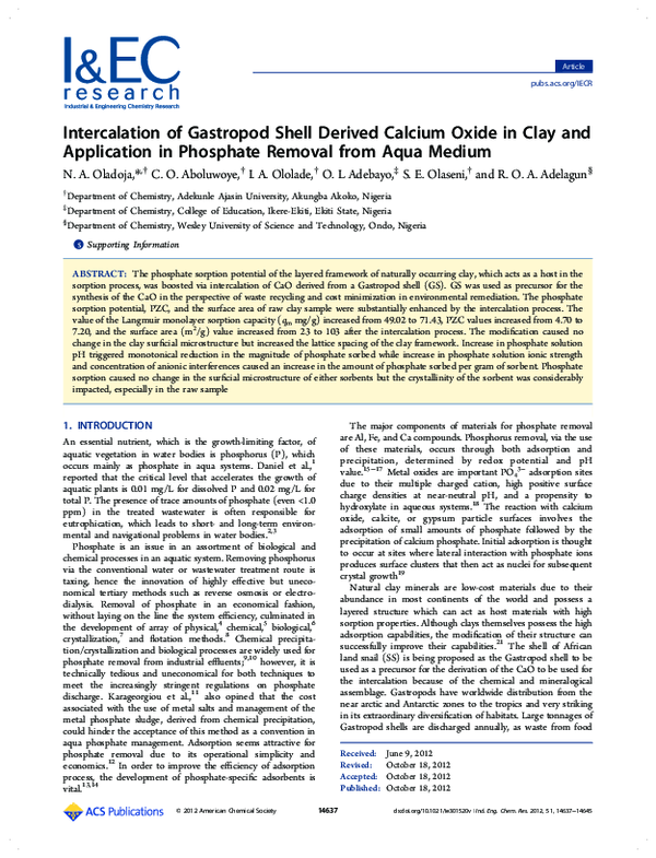 (PDF) Intercalation of Gastropod Shell Derived Calcium Oxide in Clay ...