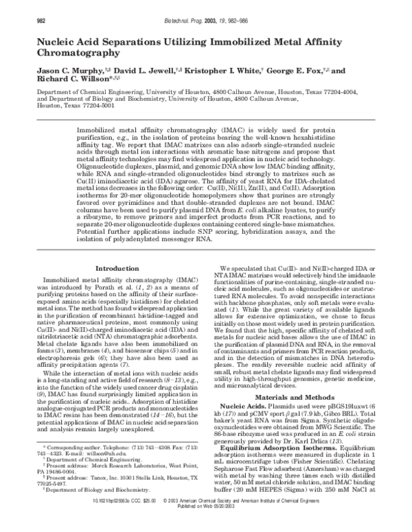 Pdf Nucleic Acid Separations Utilizing Immobilized Metal Affinity