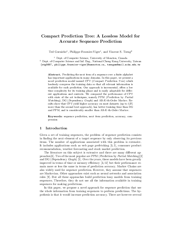 (PDF) Compact Prediction Tree: A Lossless Model for Accurate Sequence Prediction