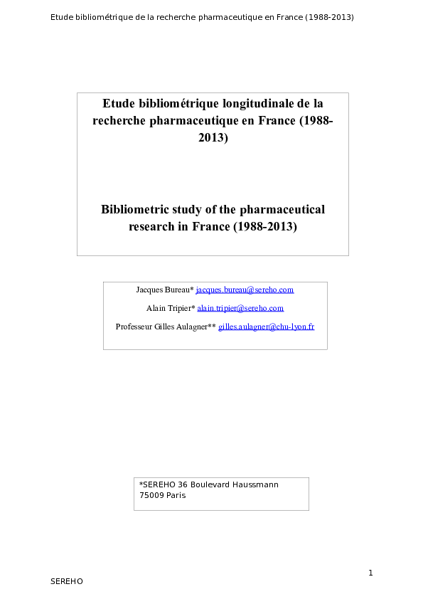 (DOC) Etude bibliométrique de la recherche pharmaceutique en France ...