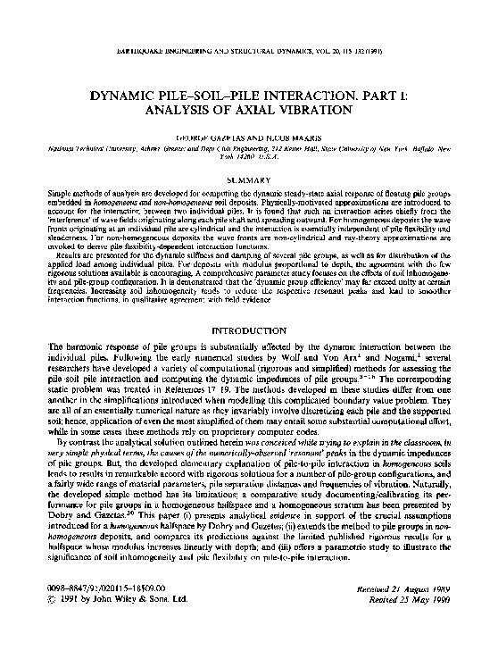 (PDF) Dynamic Pile-Soil-Pile Interaction, Part I: Analysis of Axial Vibration