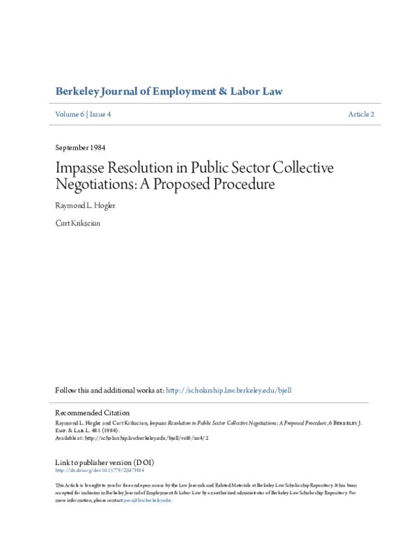 (PDF) Impasse Resolution in Public Sector Collective Negotiations: A ...