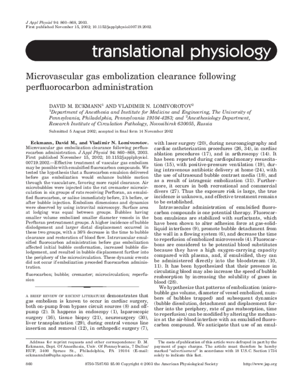 (PDF) Microvascular gas embolization clearance following ...