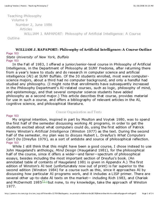 (PDF) WILLIAM J. RAPAPORT: Philosophy of Artificial Intelligence: A ...