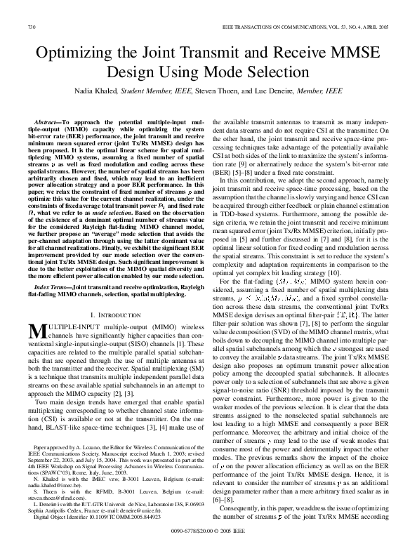 Pdf Optimizing The Joint Transmit And Receive Mmse Design Using Mode