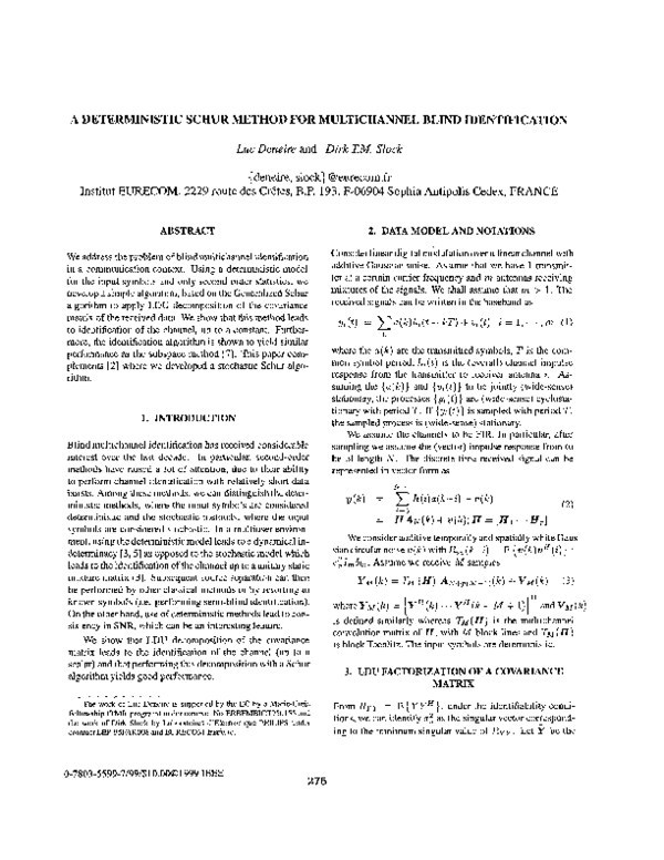 (PDF) A deterministic Schur method for multichannel blind identification