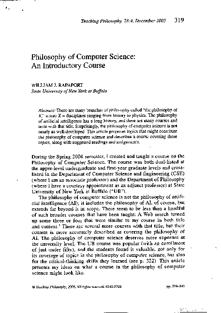 Pdf Philosophy Of Computer Science An Introductory Course