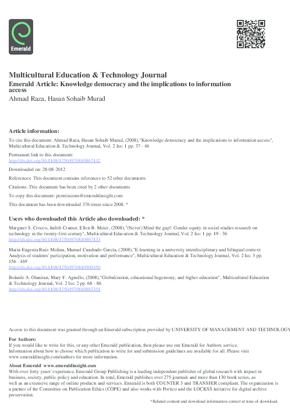 Multicultural Education & Technology Journal