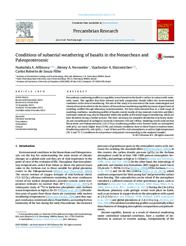(PDF) Conditions of subaerial weathering of basalts in the Neoarchean ...
