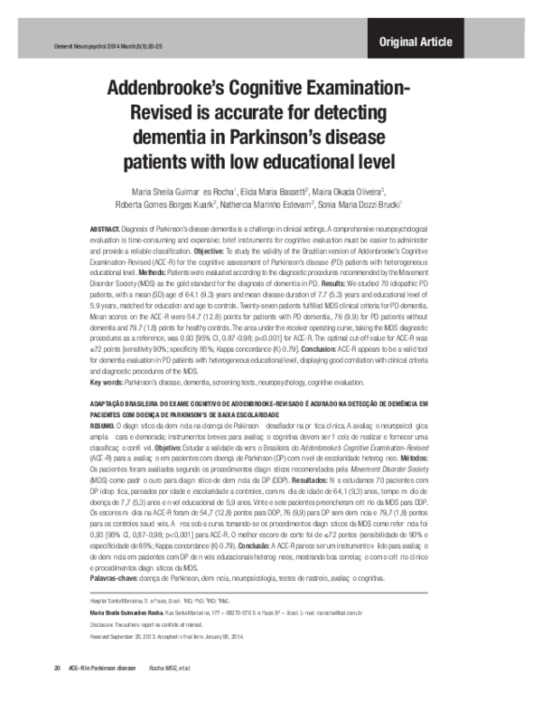 (PDF) Addenbrooke's Cognitive Examination-Revised is accurate for ...