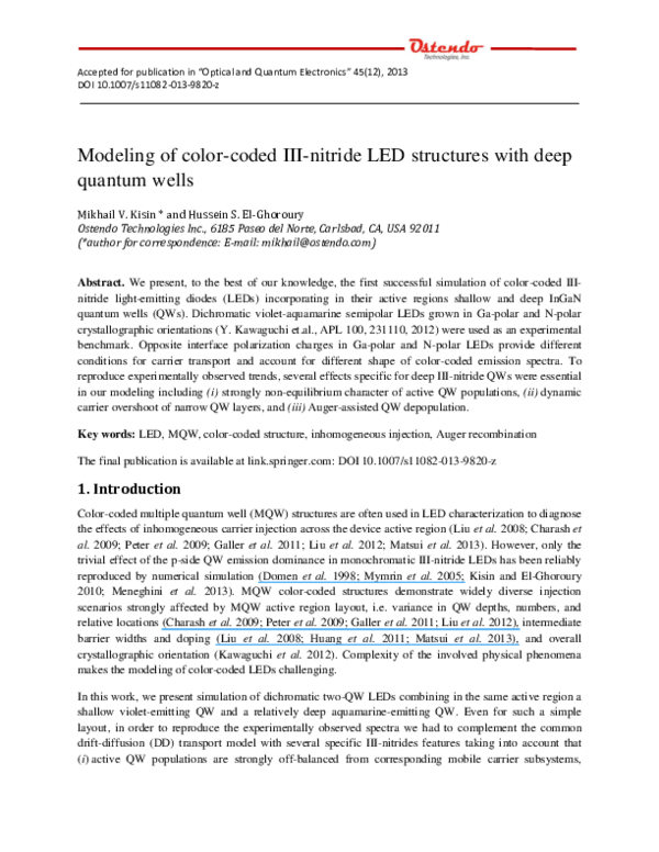 (PDF) Modeling of color-coded III-nitride LED structures with deep quantum wells
