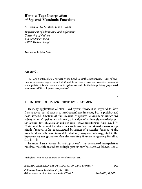 Pdf Hermite Type Interpolation Of Squared Magnitude Functions
