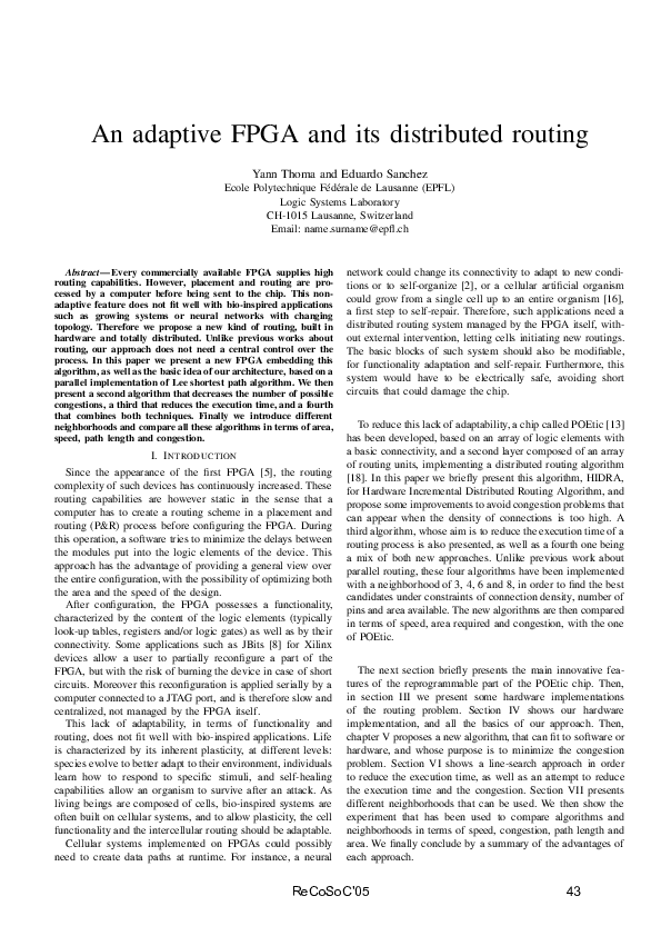 (PDF) An adaptive FPGA and its distributed routing