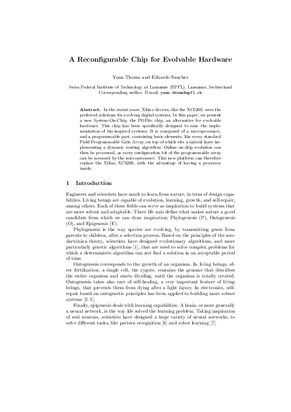 (PDF) A Reconfigurable Chip for Evolvable Hardware | Yann Thoma - Academia.edu