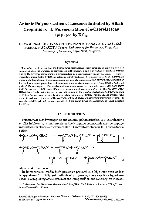 (PDF) Anionic polymerization of lactones initiated by alkali ...