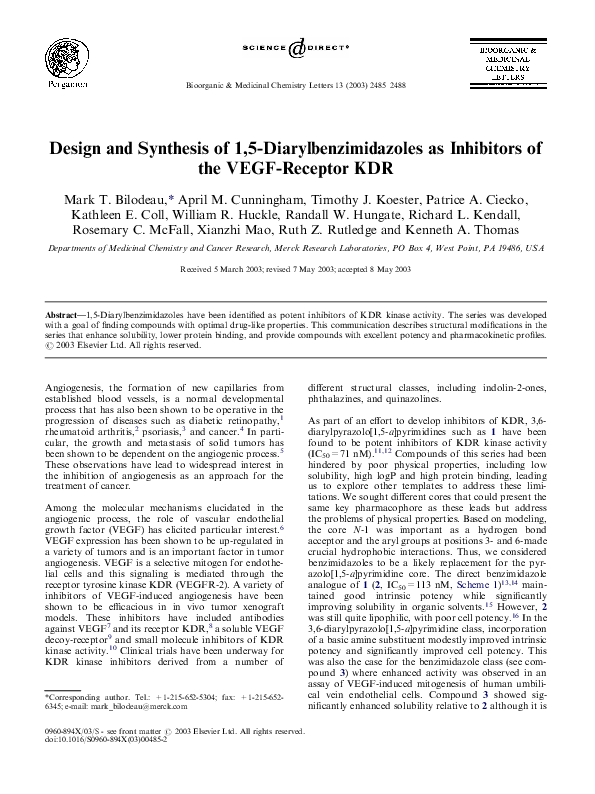(PDF) Design and synthesis of 1,5-diarylbenzimidazoles as inhibitors of ...