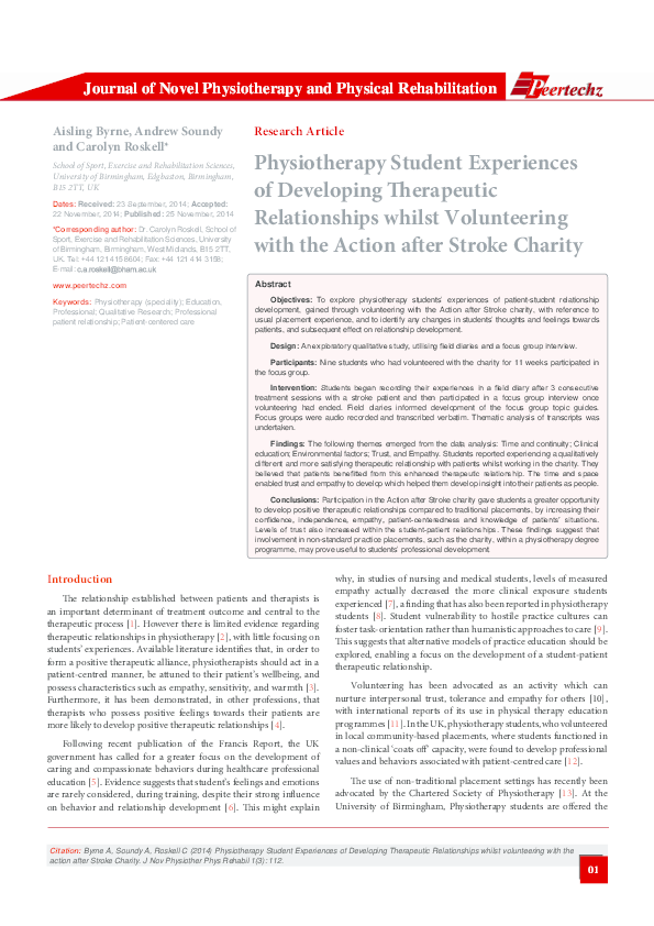(PDF) Physiotherapy Student Experiences of Developing Therapeutic ...