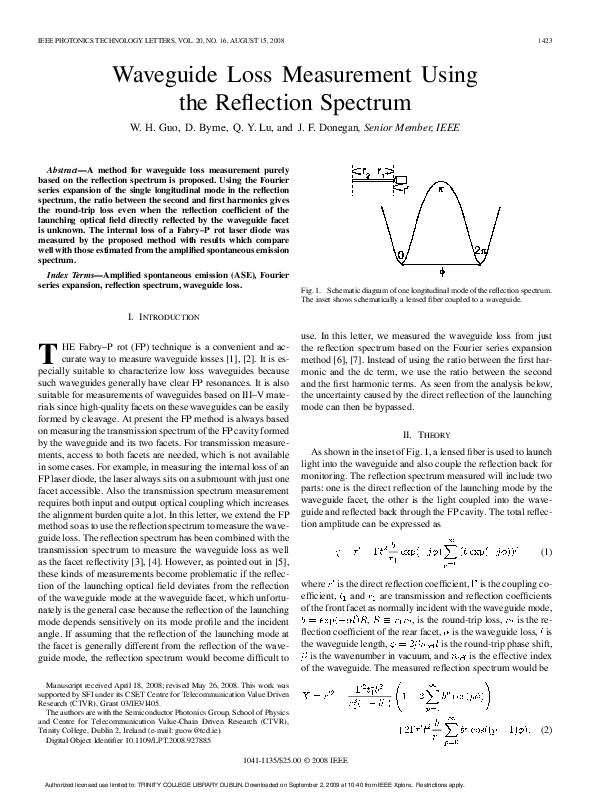 (PDF) Waveguide Loss Measurement Using the Reflection Spectrum | John Donegan - Academia.edu