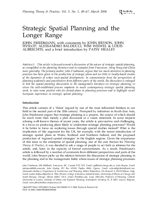 (PDF) Strategic spatial planning and the longer range