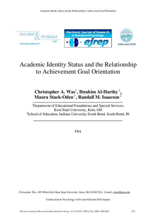 (PDF) Academic Identity Status and the Relationship to Achievement Goal ...