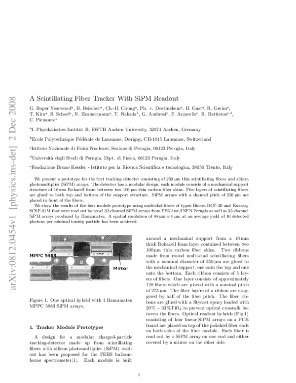 (PDF) A Scintillating Fiber Tracker With SiPM Readout