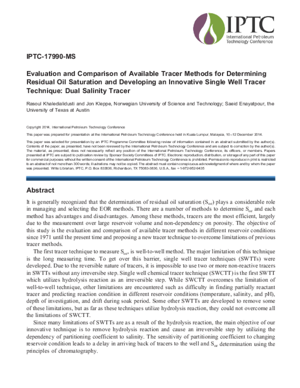 (PDF) Evaluation and Comparison of Available Tracer Methods for ...