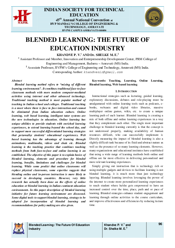 (PDF) BLENDED LEARNING: THE FUTURE OF EDUCATION INDUSTRY