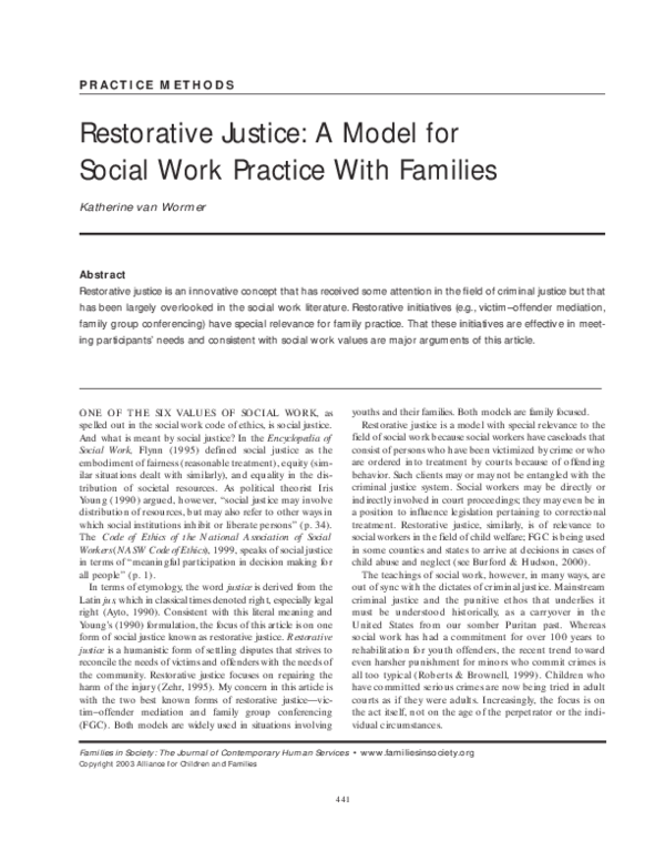 (PDF) Restorative Justice: A Model for Social Work Practice With Families