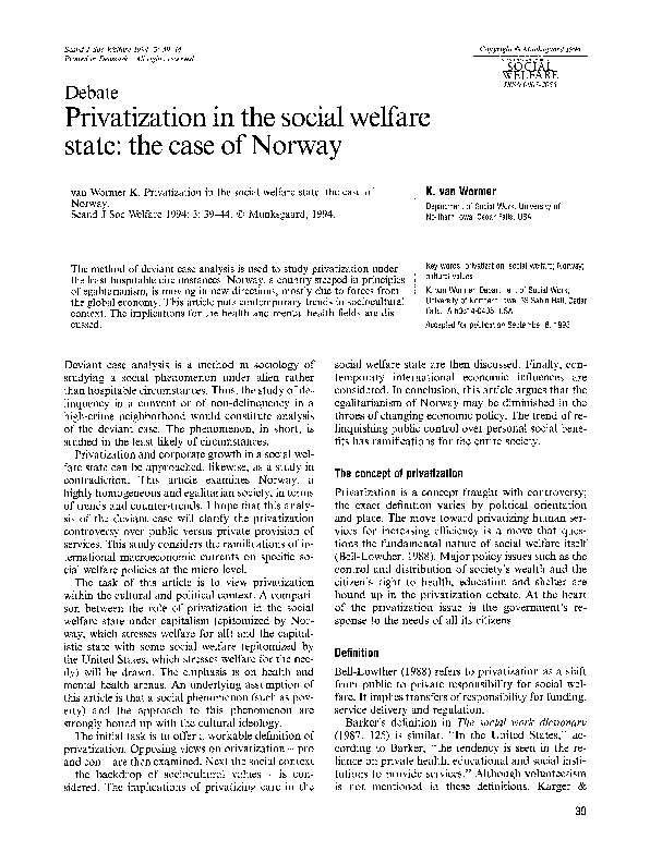 (PDF) Debate Privatization in the social welfare state: the case of Norway