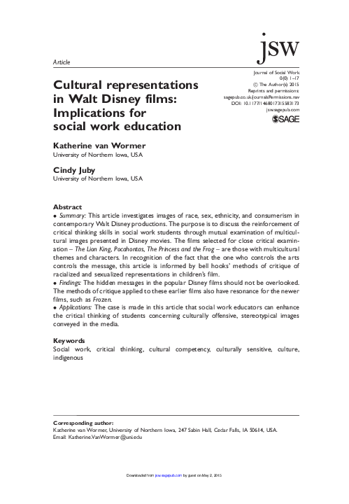 (PDF) Cultural representations in Walt Disney films: Implications for ...