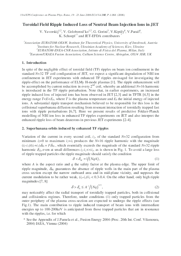 (PDF) Impacts of Toroidal Field Ripple on NBI Ion Loss