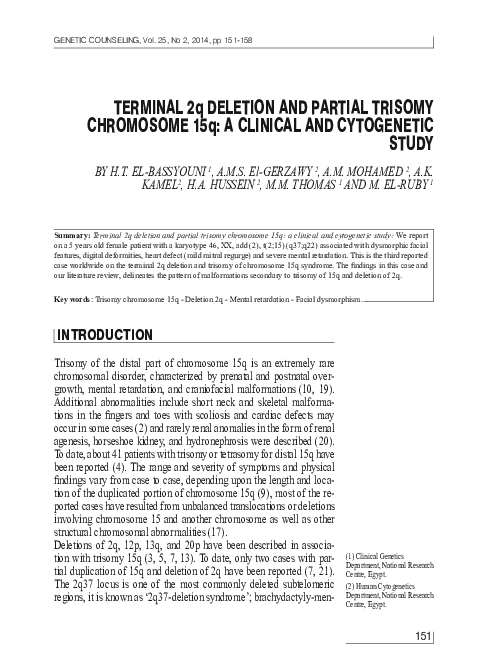 (PDF) Terminal 2q deletion and partial trisomy chromosome 15q: a ...