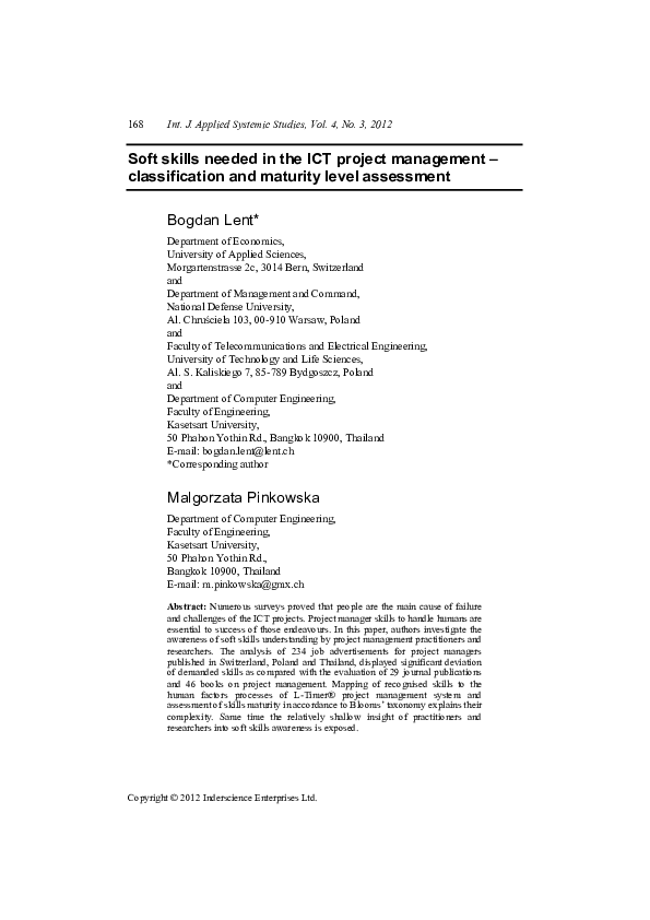 (PDF) Soft skills needed in the ICT project management - classification ...