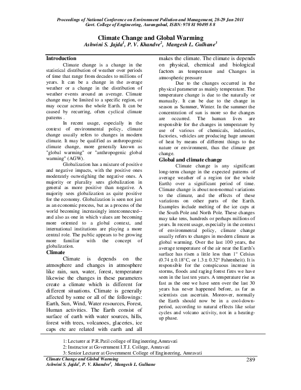 (PDF) Climate Change and Global Warming