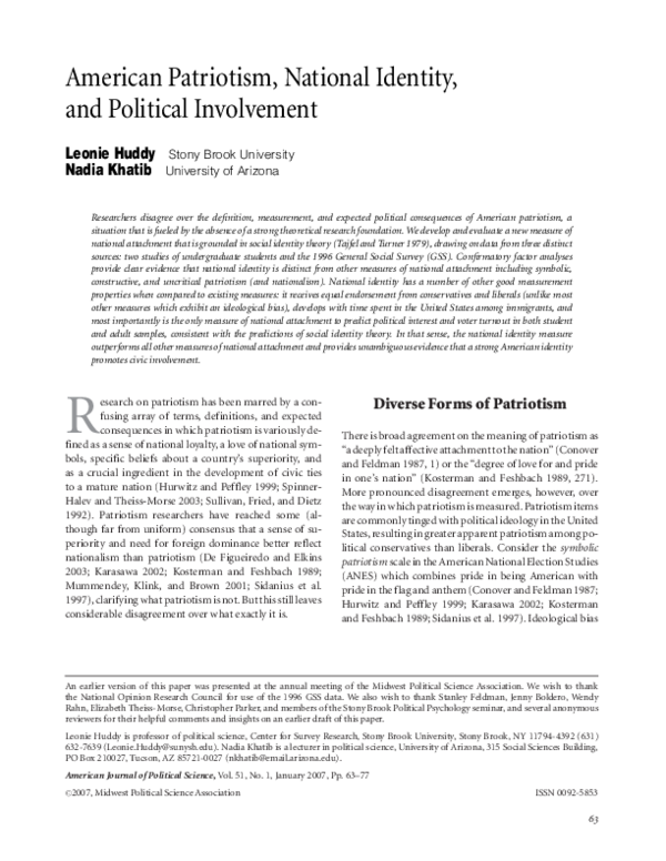 (PDF) American Patriotism, National Identity, and Political Involvement