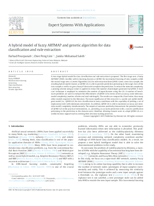 Pdf A Hybrid Model Of Fuzzy Artmap And Genetic Algorithm For Data