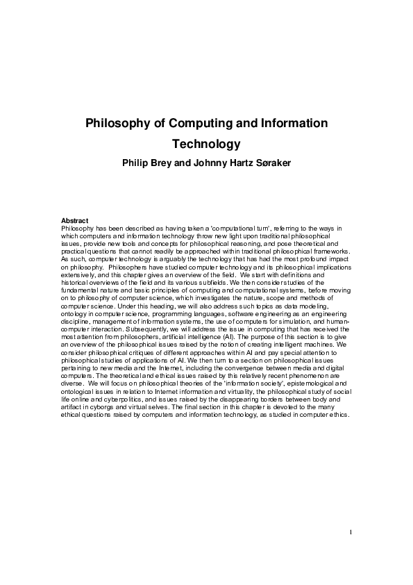 (PDF) Philosophy of Computing and Information Technology