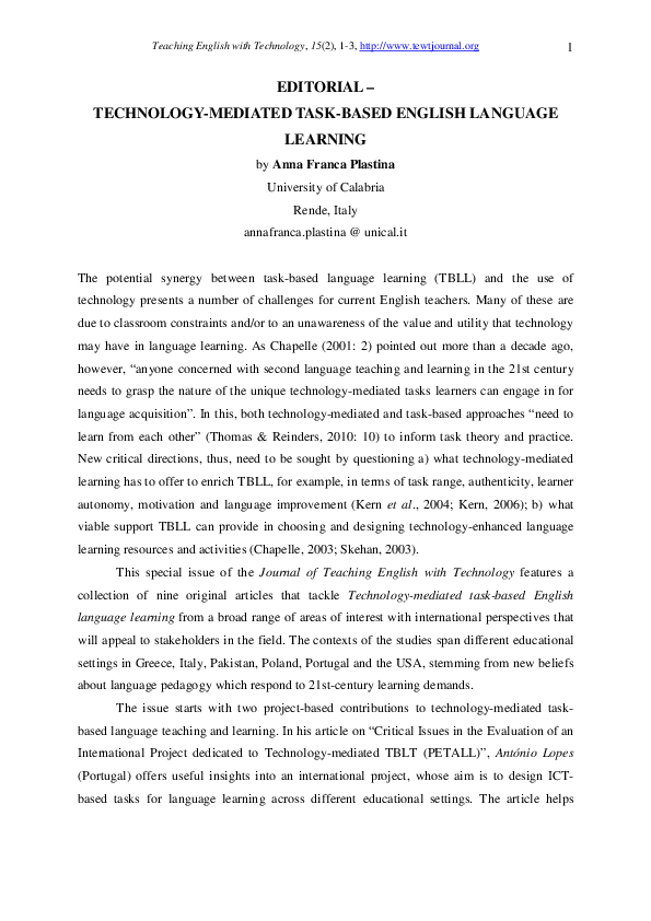 (PDF) Technology-mediated task-based english language learning