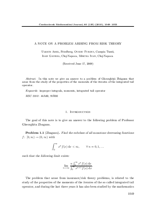 (PDF) A note on a problem arising from risk theory | Ioan Gavrea ...
