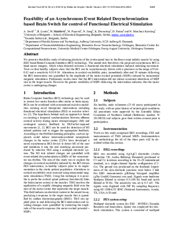 Pdf Feasibility Of An Asynchronous Event Related Desynchronization