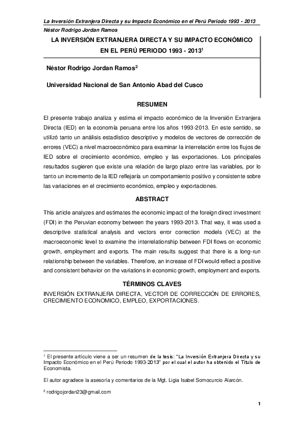 (PDF) LA INVERSIÓN EXTRANJERA DIRECTA Y SU IMPACTO ECONÓMICO EN EL PERÚ ...