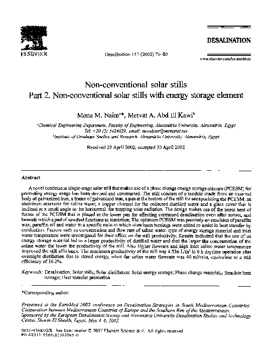 (PDF) Non-conventional solar stills Part 2. Non-conventional solar ...