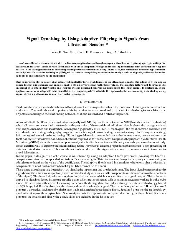Pdf Signal Denoising By Using Adaptive Filtering In Signal From Ultrasonic Sensors