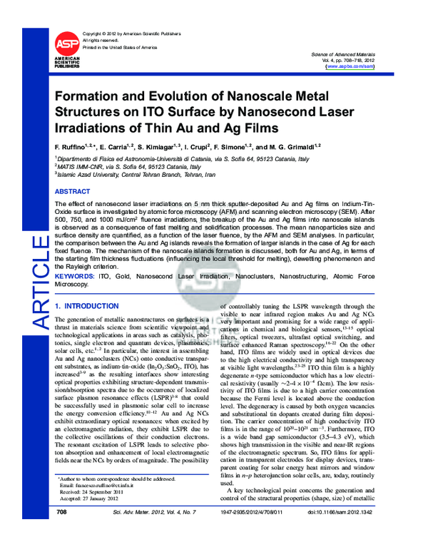(PDF) Formation and Evolution of Nanoscale Metal Structures on ITO ...