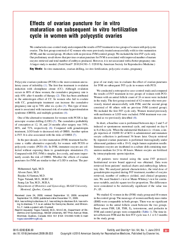 (PDF) Effects of ovarian puncture for in vitro maturation on subsequent ...
